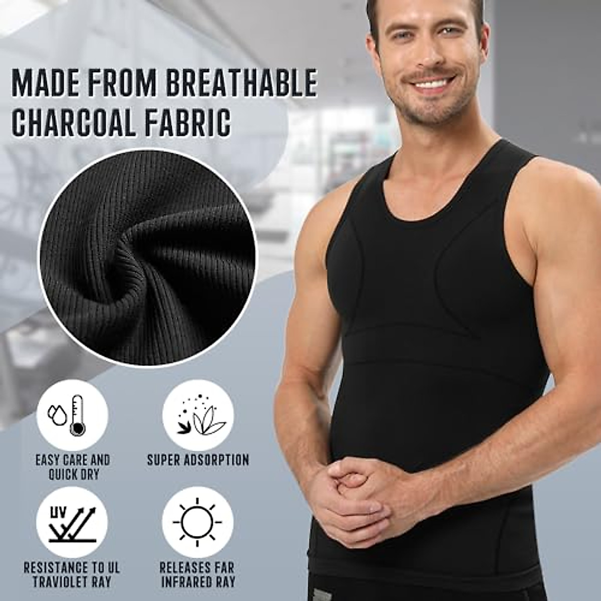PODFAN Gynecomastia Compression Shirt for Men, Slimming Tank Top Undershirts, Mens Body Shaper Vest(Black,X-Large)