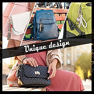 MUGVOLAX Anti-Lost car Keychains, Key fob Chains with Phone Number Plate, Leather Woven key chains, Accessories With Bling Rhinestones (White)