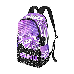 CUXWEOT Personalized Cheer Cheerleader Dark Purple Print Backpack with Name Custom Travel Daypack Bag for Man Woman Gifts