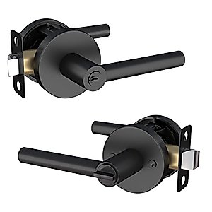 Mega Handles Entrance Handle I Entry Lever Door Handle - Heavy Duty Square Locking Lever Set for Left or Right-Handed Doors - Interior/Exterior Door Levers - Matte Black