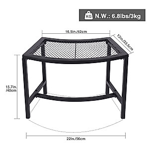 ALBOMI Metal Fire Pit Curved Bench, Backless Powder-Coated Mesh Outdoor Bench, Weatherproof Garden Chair Seating for Firepit Deck Patio Porch Yard, Black