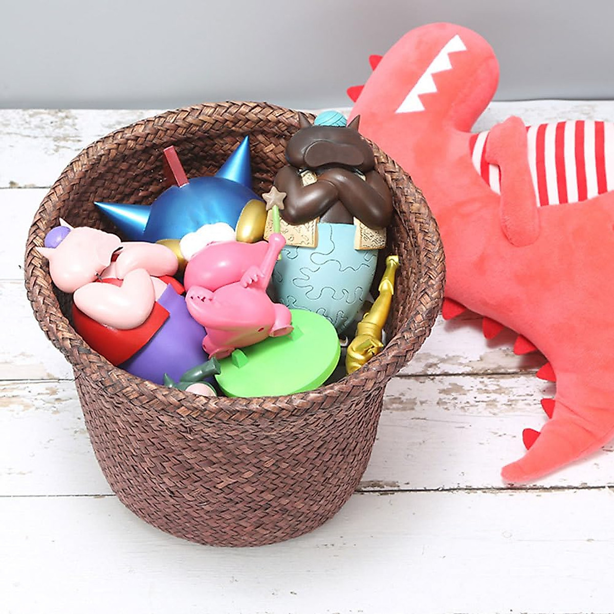 Cabilock Storage Basket Willow Woven Waste Paper Basket Rattan Garbage Bin Wicker Plant Decorative Waste Bin Wicker Trash Basket Wastebasket Garbage Bin Egg Seaweed with Cover Small Basket