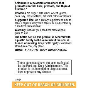 Natural Wellness 200 mcg Natural, Organic, SelenoExcell Selenium Supplement for Antioxidant Support - 60 Capsules: 60-Day Supply