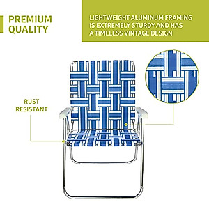Pearington Reinforced Aluminum Lawn/Patio Set, 2 Pack Blue Webbed Folding Chair, Large