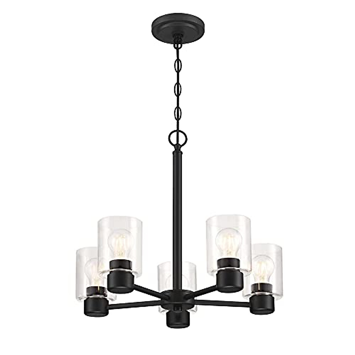 Westinghouse Lighting 6115300 Sylvestre Transitional Five-Light Indoor Chandelier, Matte Black Finish, Clear Glass