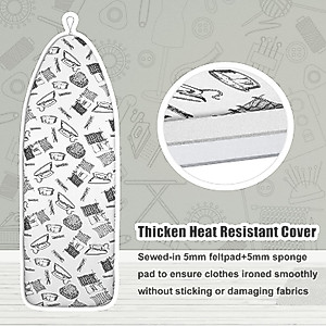 Duwee 15x54 inch Heat Resistance Metallic Ironing Board Cover Durable Felt Material Padding, Sew-in Bungee Cord, Easily Handle and Fits Board Beautifully(Iron Patten)