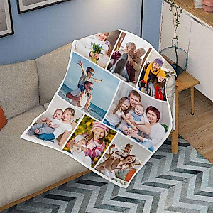 InterestPrint Custom Photo Blanket, Personalized 8 Photo White Bed Blanket for Men Women, Birthday Christmas Halloween