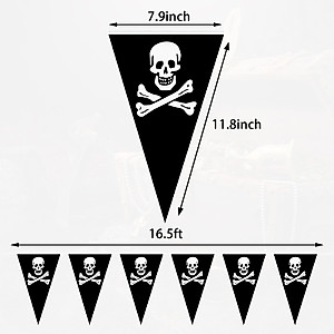 Tatuo 90 Pcs Pirate Banner Pirate Birthday Party Decorations Pirate Skull Pennant Flags Pirate Ship Triangle Banner Decor for Pirate Party Celebration Decor