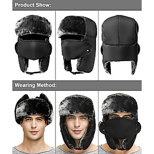 Trapper Hat Winter Hats for Men Trooper Hunting Ski Hat Women Ushanka Ear Flap Windproof Black