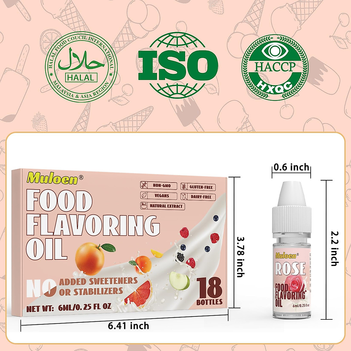 Food Flavoring Oil, 18 Flavors 100% Pure Natural Extract Liquid Oil - Water & Oil Soluble - Concentrated Candy Flavoring for Lip Balm, Baking, Drinks, Cooking, Soap - .25 Fl Oz (6 ml) Bottles