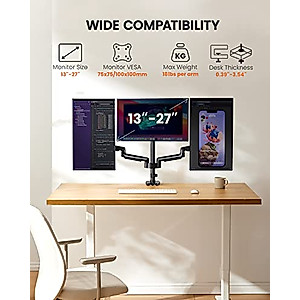 ErGear Triple Monitor Mount for Desk, 3 Monitor Stand with Gas Spring Adjustable Monitor Arm Fit Three Screens 13 to 27 inch Flat/Curved LCD Computer Screens Holds Max 17.6lbs with Clamp