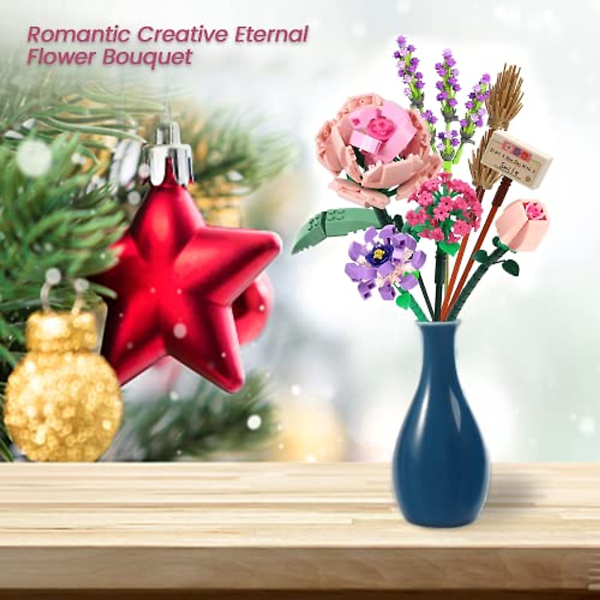 PinkBee Flower Bouquet 2021, Mini Pink Rose Building Block Sets Valentines Mothers Day Love Romantic Gifts Creative Home Decor Toys Kits for Her Girlfriends Couples Women Wife Kids 8+ 8-12 (547 PCS)