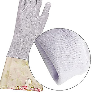 KINGFINGER Dishwashing Cleaning Gloves, 2 Pair Reusable Rubber Gloves PVC Waterproof Long Cuff and Flock Lining Household Cleaning Gloves(Blue + Purple)