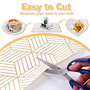 Shelf Liners for Kitchen Cabinets Non Adhesive Shelf Liner Paper Non-Slip Thickened Drawer Liner Easy to Clean for Tool Box Refrigerator with Knife and Tape Measure, Gold Geometric, 11.8 x 118 in