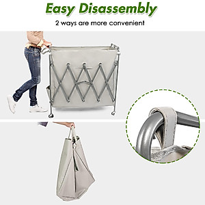 LONABR 3 Section Laundry Sorter Foldable,220L Large Collapsible Laundry Basket with Wheels, Laundry Hamper Cart with Heavy Duty Rolling Lockable Wheels and Removable Bags, Grey