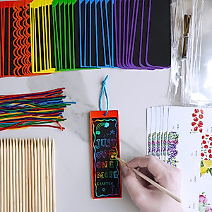 Winlyn 48 Sets 6 Styles Magic Color Scratch Bookmarks Craft Kits Rainbow Scratch Paper Art Sets for Kids Students Party Favors DIY Bookmarks Bulk with Scratching Tools Ribbons for Classroom Activities