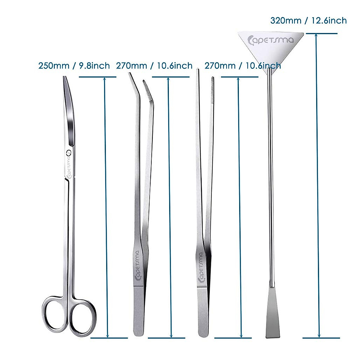 Capetsma Aquascape Tools, Long Stainless Steel Aquarium Plant Tools Aquarium Tweezers Scissors Spatula Tool Set Bonsai Kit Algae Scrapers Aquarium Cleaning Kit for Fish Tank Starter kit