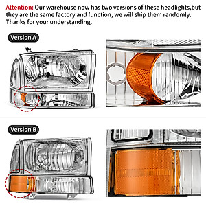 DWVO Headlights Assembly Compatible with 1999-2004 Ford F-250 F-350 F-450 F-550 Super Duty/2000-2004 Ford Excursion Pickup Truck Signal Lamps Chrome Housing Clear Lens Amber Reflector