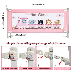 FITNATE Toddler Bed Rails, Guardian 39"-51" Extendable Bed Guard Rail for Toddlers, Side Bed Rails for Twin/Queen/King Size Bed, Pink