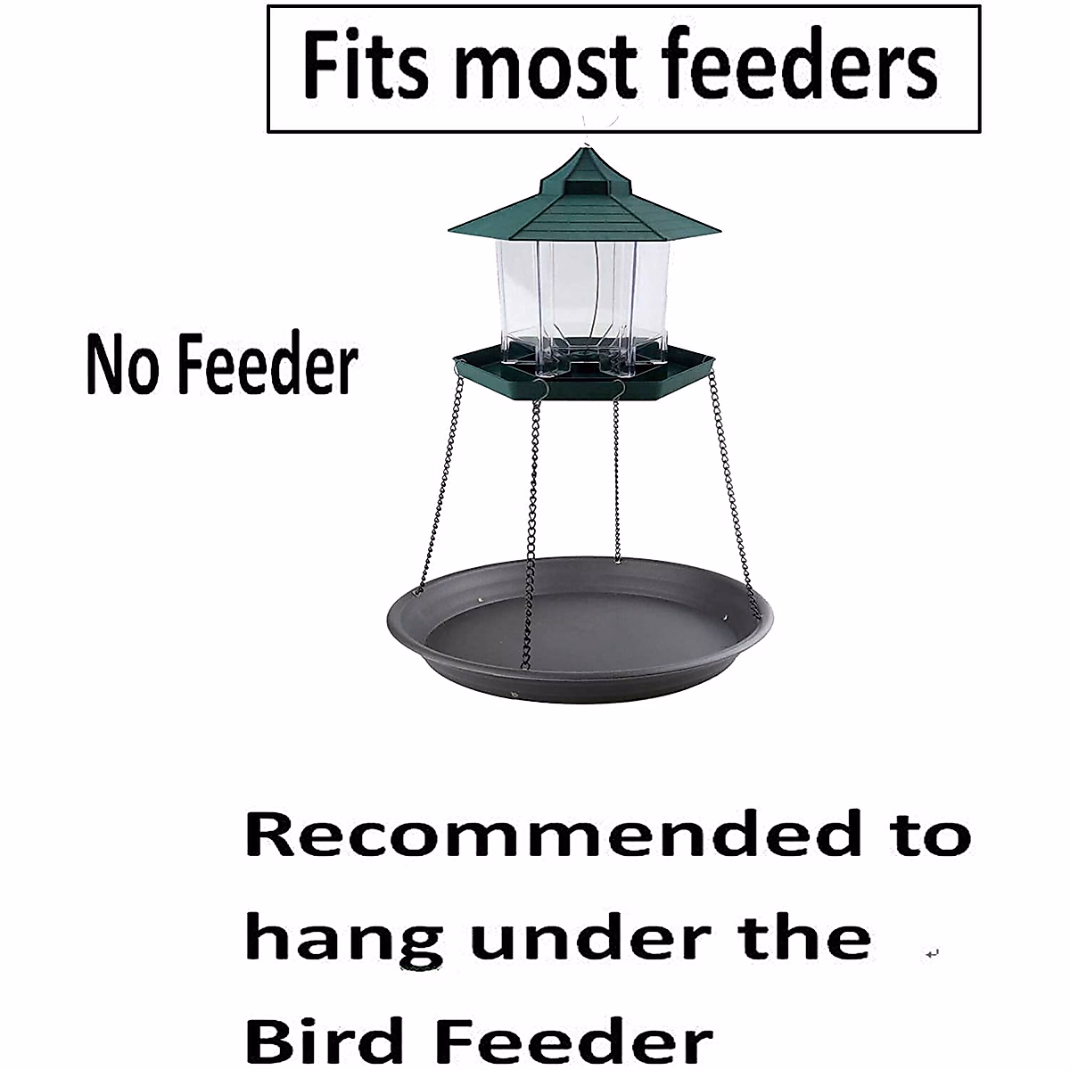Bird Seed Catcher Tray Platform Feeder Hanging Tray Fits Most feeders Catches Most Falling Seed and Husk Great for Attracting Birds Outdoors, Backyard, Garden - Black