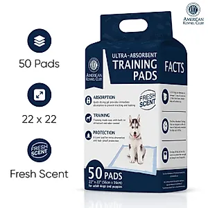 American Kennel Club Scented Puppy Training Pads with Ultra Absorbent Quick Dry Gel – 22 x 22 Puppy Pads - Fresh Scented - Pack of 50