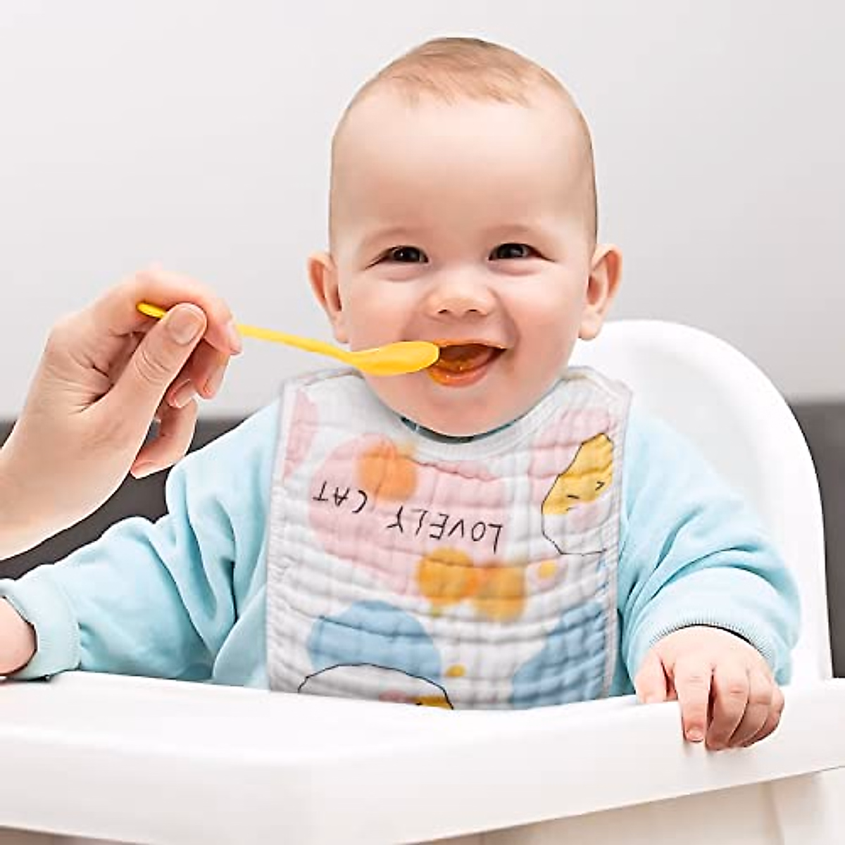 Zainpe 5Pcs Muslin Baby Bibs Star Cat Rabbit Pattern Cotton Lap-Shoulder Cloths Drool Bibs Machine Washable Pullover Feeding Bib with 6 Absorbent & Soft Layers for Unisex Infants Toddlers Newborns