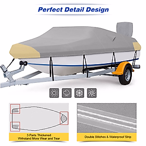 Fuprosico Boat Cover, 900D Waterproof Boat Cover Fits 16-18.5 ft V-Hull Boat,Bass Boat,Fishing Runabout Bowrider Boat,Fish and Ski Boat 16'-18.5',Heavy Duty Marine Grade Canvas Gray