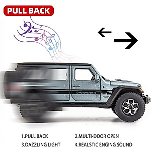 WAKAKAC Compatible for 7 Door Wrangler Toy Car 1/32 Die-cast Pull Back Model Car with Sound and Light Toy Vehicle Cars for Kids Ages 4-8 Festival Gift Silver Car
