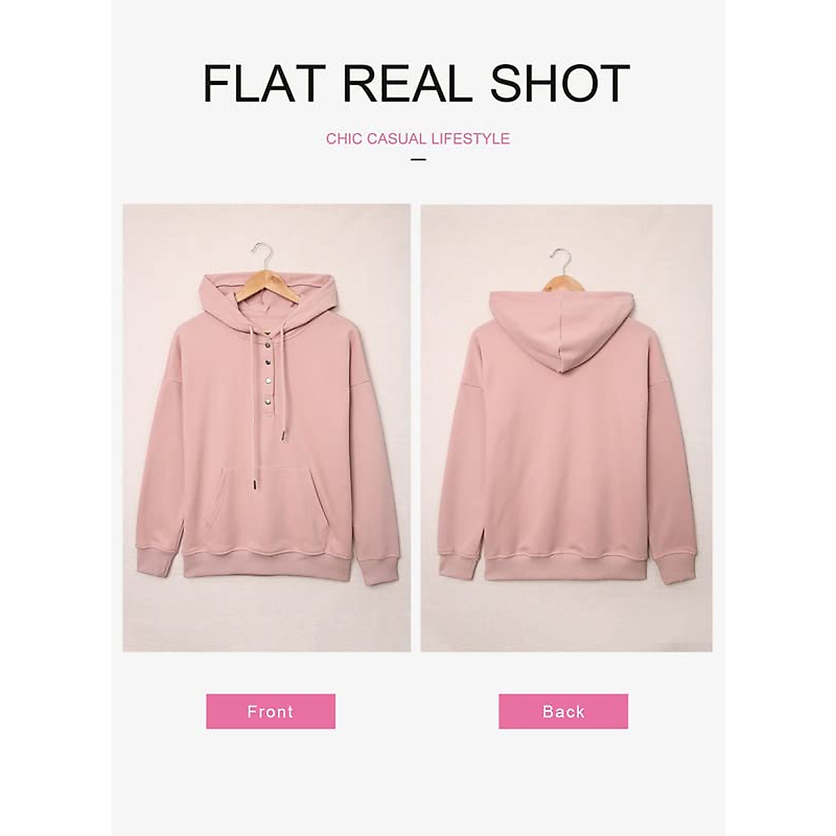 Dokotoo Womens Ladies Winter Sweatshirt for Women Comfy Simple Plain Drawstring Hoodies Front Button Collar Fleece Long Sleeve with Pockets Hooded Pullovers Casual Loose Fit Fall Tops Shirts Large