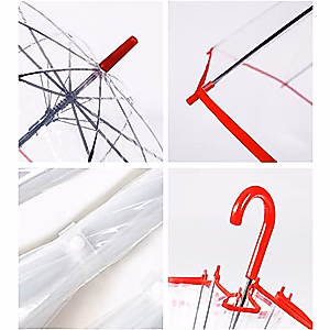 ThreeH Transparent Umbrella Lightwight Windproof Clear Bubble Dome with Easy Grip Handle for Women Kids Stick Rain Umbrella,Red