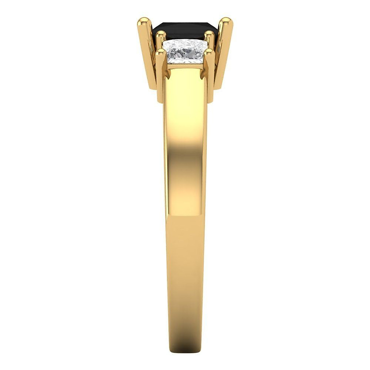 0.89ct Princess cut 3 stone Solitaire W/accent Black Onyx Wedding Bridal art deco Anniversary Ring 14k Yellow Gold 9