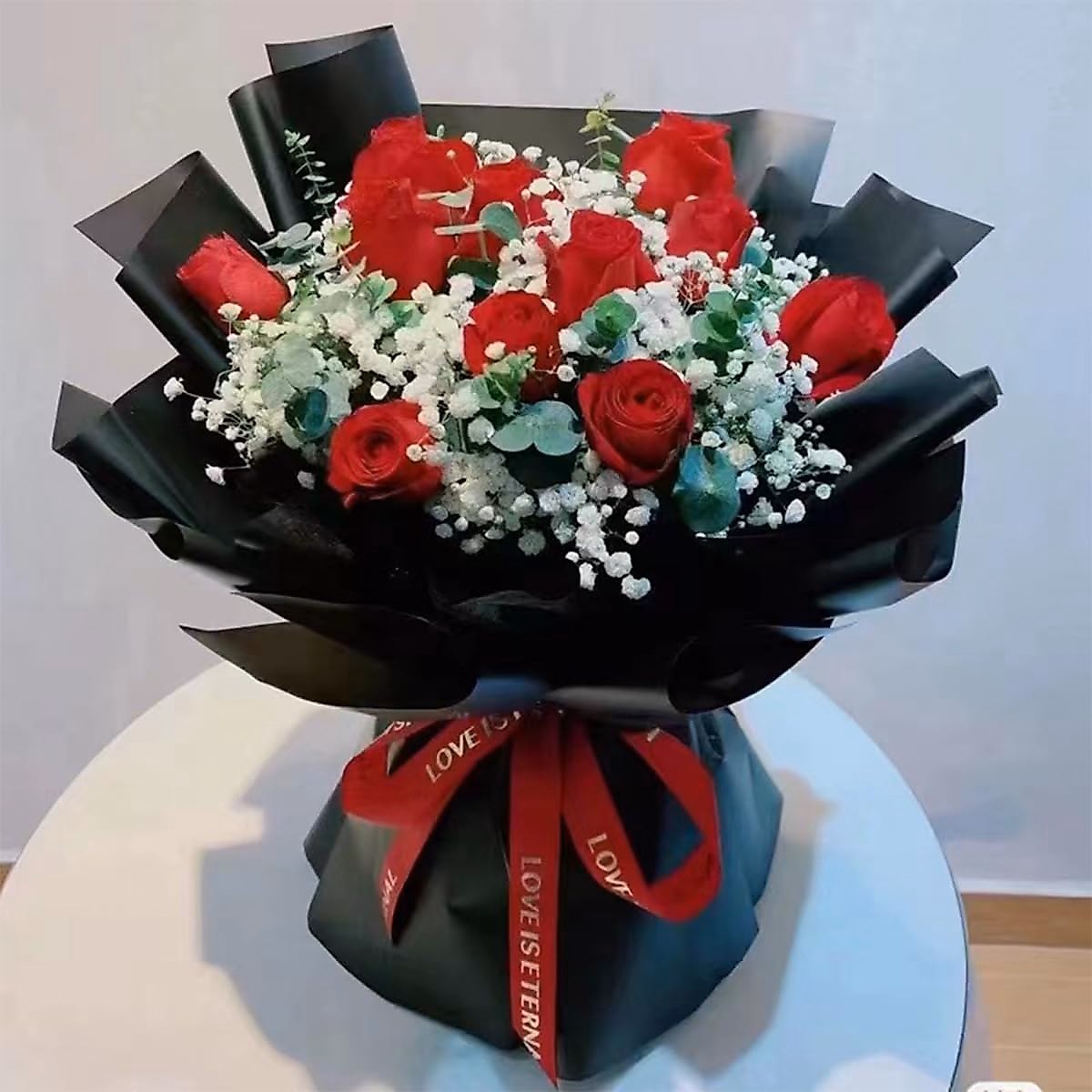 EMITAOHWF 20 Sheets Black Flower Bouquet Wrapping Paper, Waterproof Korean Wrapping Paper for Flowers Bouquet, Florist Supplies Flower Paper Wrap for DIY Graduation/Wedding/Birthday/Christmas/Gift Rose Bouquets