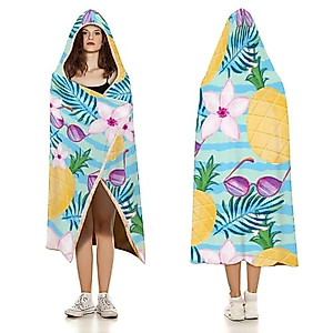 TaoYTao 60"x80" Women Summer Pineapple Fruit Pattern Blanket Hoodie, Foldable Wearable Funny Hooded Blanket Robe Cloak, Christmas Birthday Gifts Anniversary For Wife Girlfriend Women