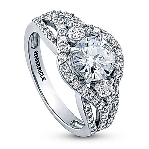 BERRICLE Sterling Silver 3-Stone Wedding Engagement Rings Round Cubic Zirconia CZ Ring for Women, Rhodium Plated Size 8