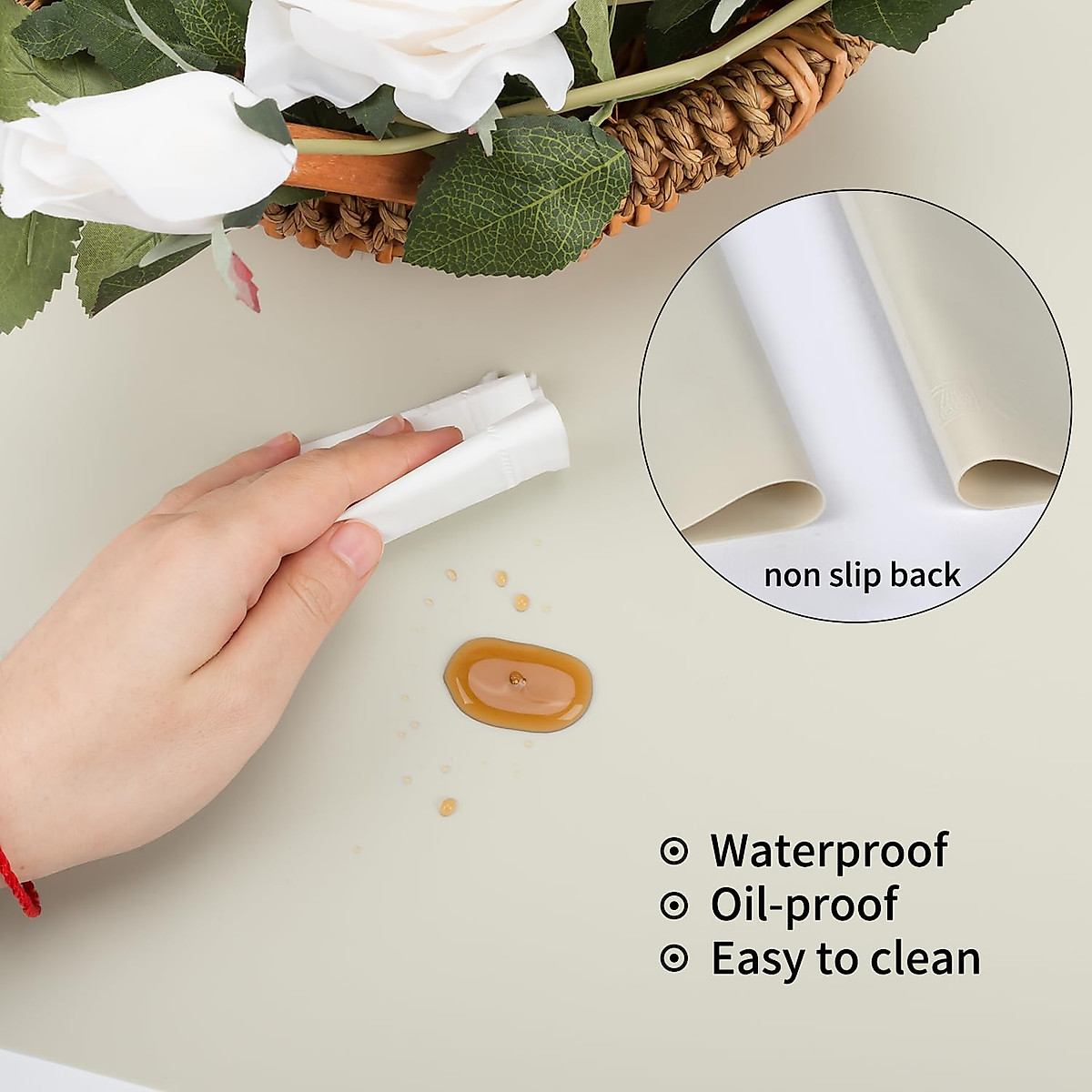 Extra Large Silicone Placemat, Food-Grade Flexible Silicone Mat Kids Non-Slip Dinner Placemat Waterproof Heat Insulation Countertop Protector Silicone Pastry Rolling Dough Mats 27.6x19.7''Beige, 1Pack