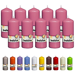 BOLSIUS 10 Pink Pillar Candles - 2.25 x 6 Inches - Premium European Quality - Individually Wrapped - 42 Hours Burn Time - Dripless Smokeless Unscented Dinner, Wedding, Party, & Restaurant Candles