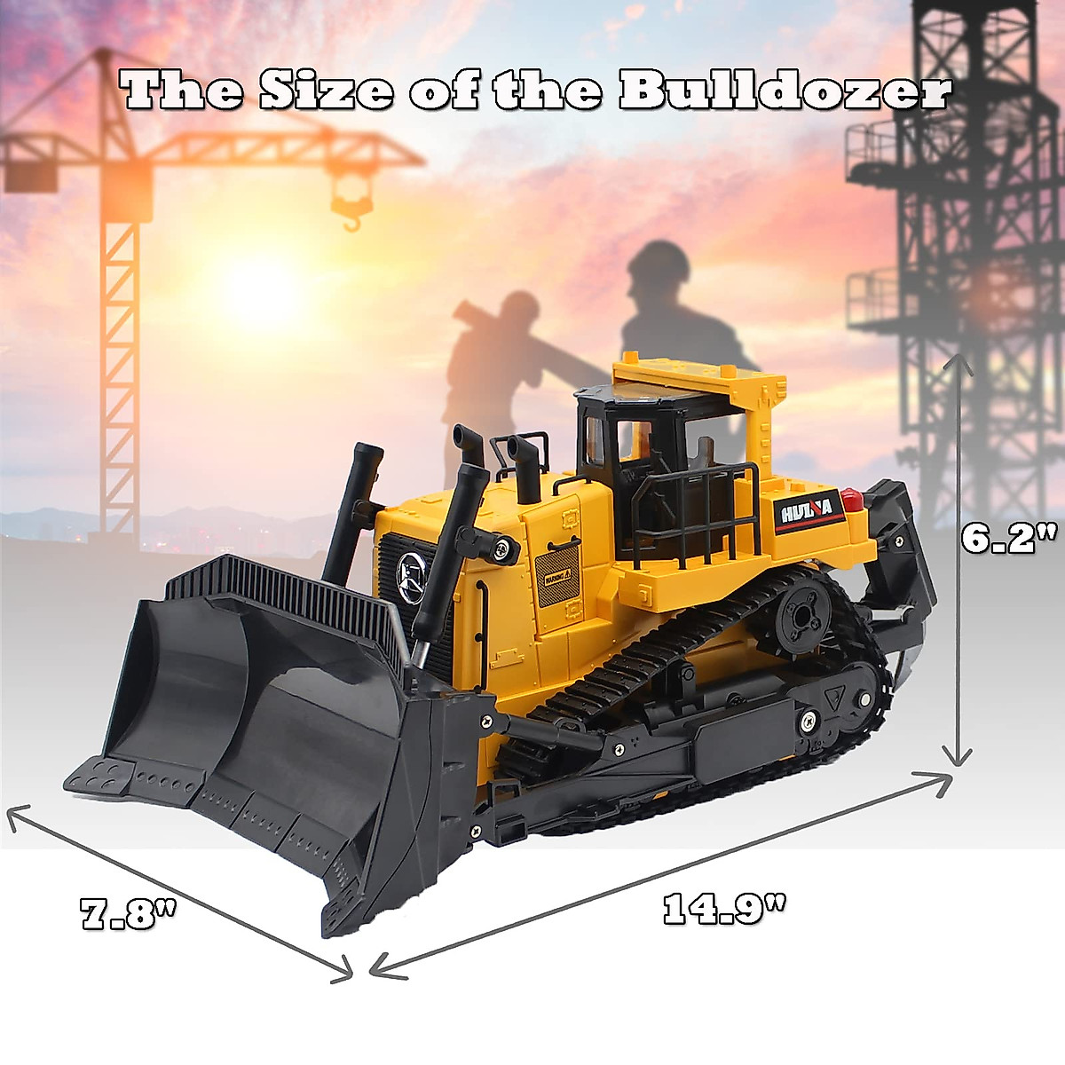 Dollox Remote Control Bulldozer 1/16 RC Front Loader Tractor Toy 2.4Ghz RC Construction Vehicles RC Dozer Toys for Boys Adults, 11 Channel Track Dozer Cars with Light & Sound for Kids