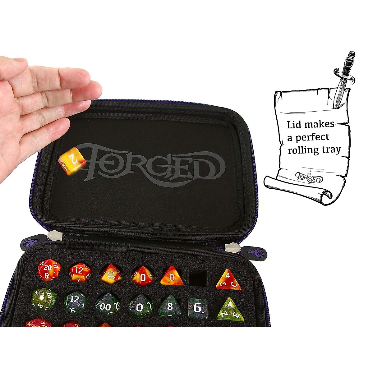 Forged Dice Co. Dice Storage Case with Foam Insert - Storage Box Holds 35 Individual Metal or Plastic Polyhedral Dice or 5 Sets of Dice - Display Case Works with DND and Dungeons & Dragons Game Dice