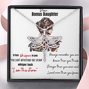 WISHICIOUS - Bonus Daughter Gifts - Bonus Daughter Necklace - Unbiological Daughter Gifts - Step Daughter Presents (Standard Box, Whisper Dragonfly)