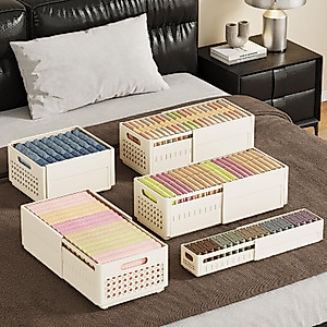 Yawinhe Retractable Plastic Storage Bins with Handles, Expandable Stackable Storage Baskets, 3pack Organization and Storage Containers Organizers for Closet Pantry Cabinet, 11-18.5x7.9x5.9in