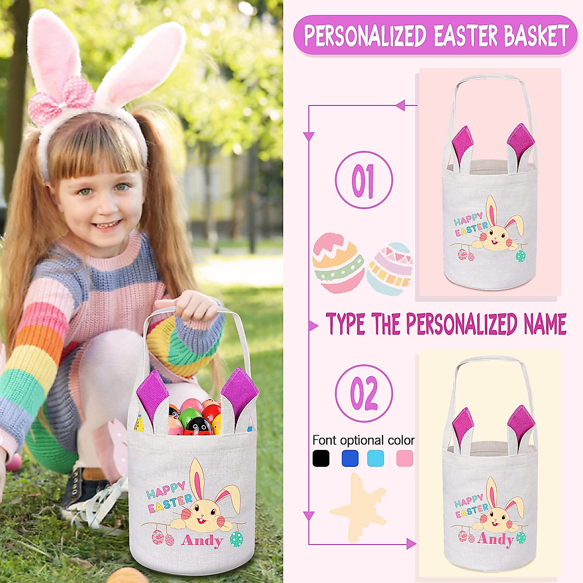Easter Baskets for Kids, Jocidea Custom Easter Baskets for Kids Personalized Easter Basket for Girl Boy Easter Gifts Easter Basket Stuffers for Toddler Easter Basket Toys — Blue