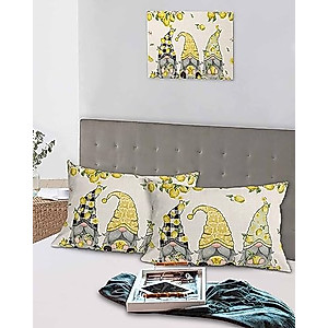 Edwiinsa Summer Lemon Pillow Covers Standard Size Set of 2 20x26 Bed Pillow, Rustic Spring Floral Gnomes Plush Soft Comfort for Hair/Skin Cooling Pillowcases with Envelop Closure