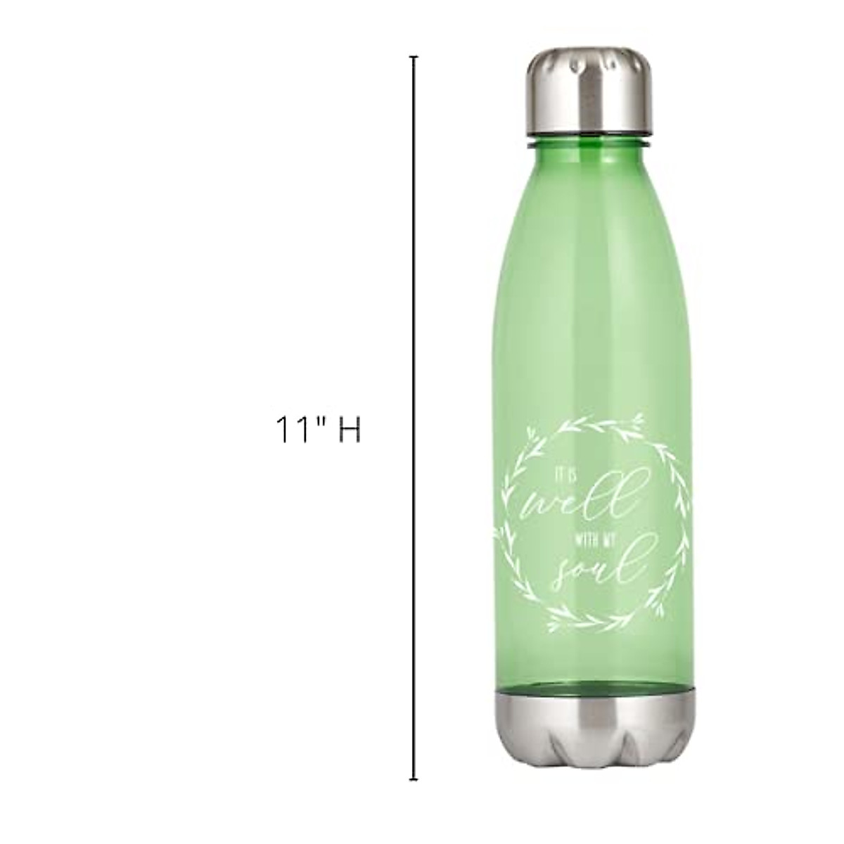 Green Sleek Water Bottle with Stainless Steel Twist Off Lid and Bottom, It Is Well With My Soul Travel & To-Go Plastic BPA-Free Drinkware, Yogi Gifts 11 Inches