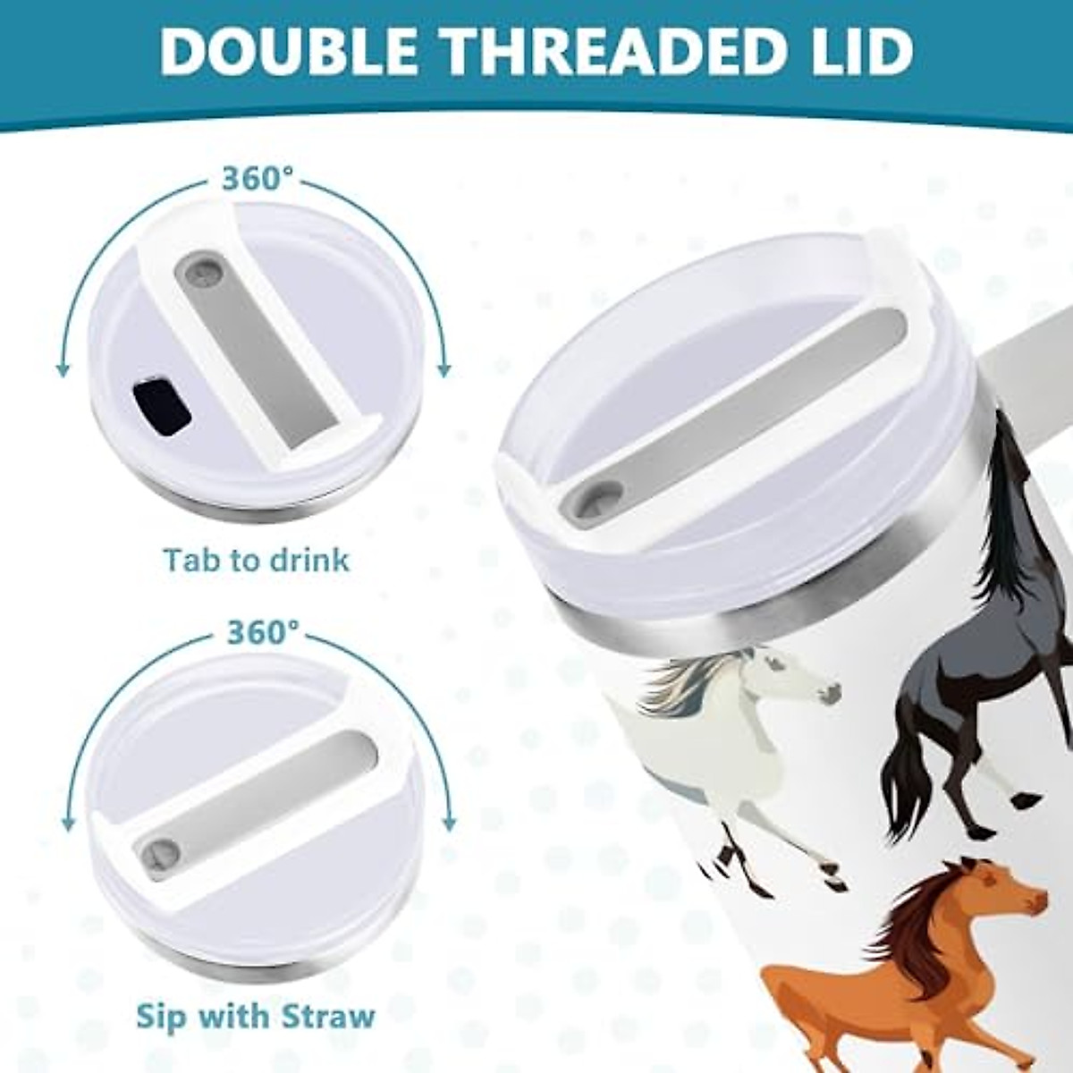 RPLIFE Colorful Horse 40 Oz Tumbler with Handle, Stainless Steel Coffee Tumbler, Insulated Coffee Mug with Lid