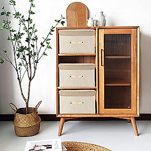 mee'life Storage Bins with Lids 2 Pack, Closet Organizers and Storage Containers Collapsible Storage Cubes Large Toy Storage Boxes Linen Fabric Storage Baskets for Clothes Toys Blanket - Beige Stripes