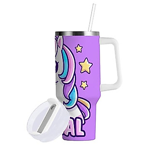 ODAWA 40oz Spill Proof Tumbler with Straw, Cute Unicorn Purple Insulated Stainless Steel Tumbler with Lid and Straw Insulated Travel Tumbler