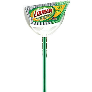 Libman Commercial 206 Precision Angle Broom with Dust Pan, Steel Handle, 11" Wide, Green and White (Pack of 4)