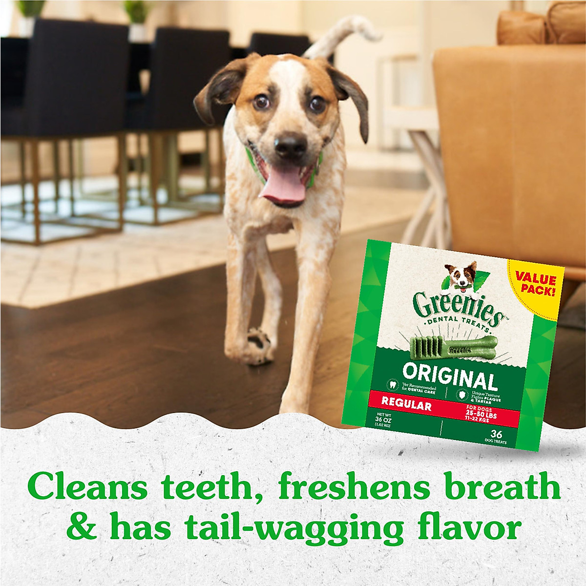 GREENIES Original Regular Natural Dog Dental Care Chews Oral Health Dog Treats, 36 oz. Pack (36 Treats)