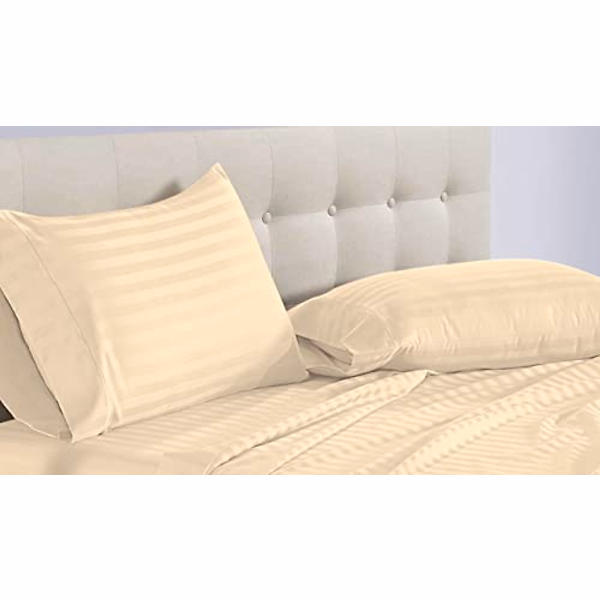 FullOfSheets 100% Egyptian Cotton 1000 Thread Count Sheet Sets, Lavish Sateen Stripes, Full Size 8 inch Deep Pocket Stripe Ivory