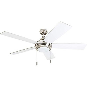 Honeywell Ceiling Fans Ventnor 52-in Indoor Fan - LED Ceiling Fan with Light and Pull Chain - Farmhouse Style Room Fan with Dual Finish Blades - Model 50204 (Brushed Nickel)